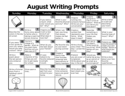 Monthly Writing Prompt Calendars | Journal Prompts | Lakeshore®
