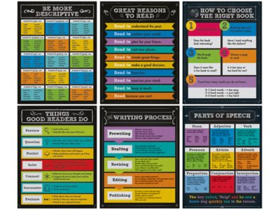 Colorful Chalkboard Reading & Writing Poster Pack at Lakeshore Learning