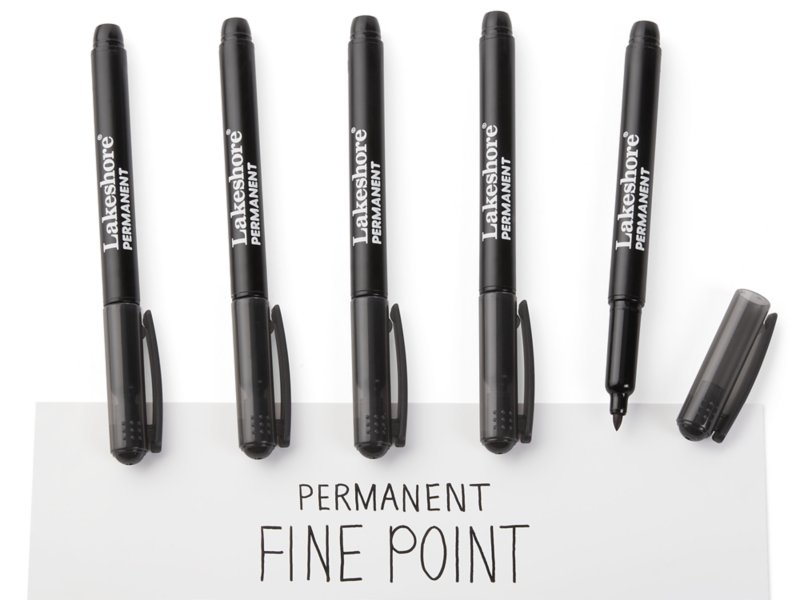 Permanent Thin-Line Markers - Set of 5 - Black at Lakeshore Learning