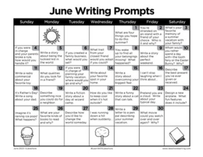 June Writing Prompts | Journal Prompts | Lakeshore®