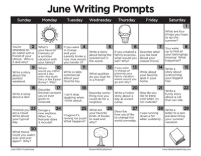 Monthly Writing Prompt Calendars | Journal Prompts | Lakeshore®
