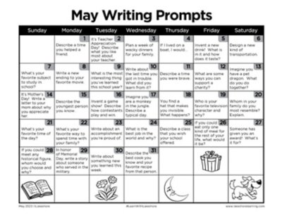 Monthly Writing Prompt Calendars | Journal Prompts | Lakeshore®