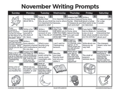 November Writing Prompts | Journal Prompts | Lakeshore®