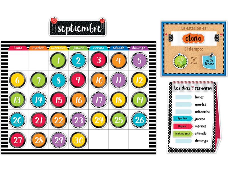 Bold & Bright Spanish Calendar Bulletin Board Set at Lakeshore Learning Bold & Bright Spanish Calendar Bulletin Board Set at Lakeshore Learning