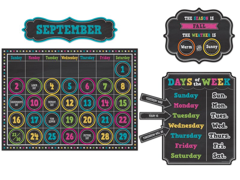 Chalkboard Brights Calendar Bulletin Board Set at Lakeshore Learning