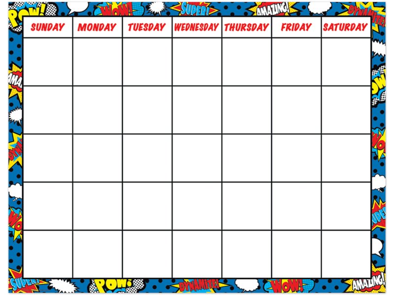 Superhero Printable Calendar