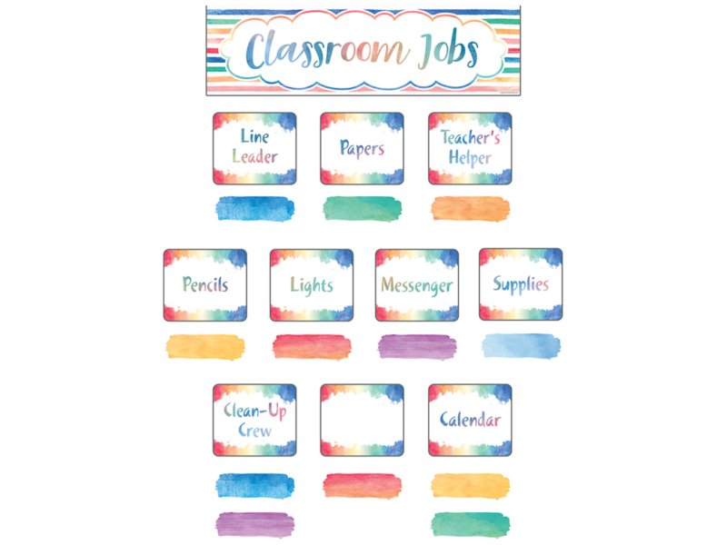 Watercolor Classroom Jobs Bulletin Board Set at Lakeshore Learning