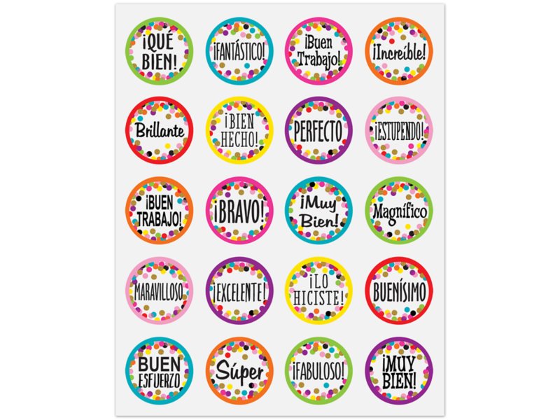 Confetti Spanish Motivational Stickers at Lakeshore Learning